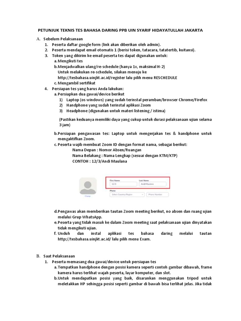 Juknis Tes Bahasa Daring PPB UIN Jakarta | PDF | Karier & Perkembangan ...