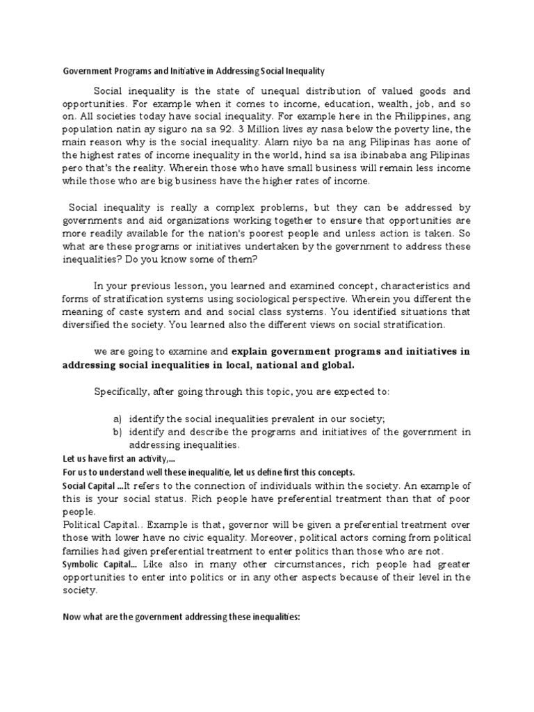 Government Programs and Initiative in Addressing Social Inequality ...
