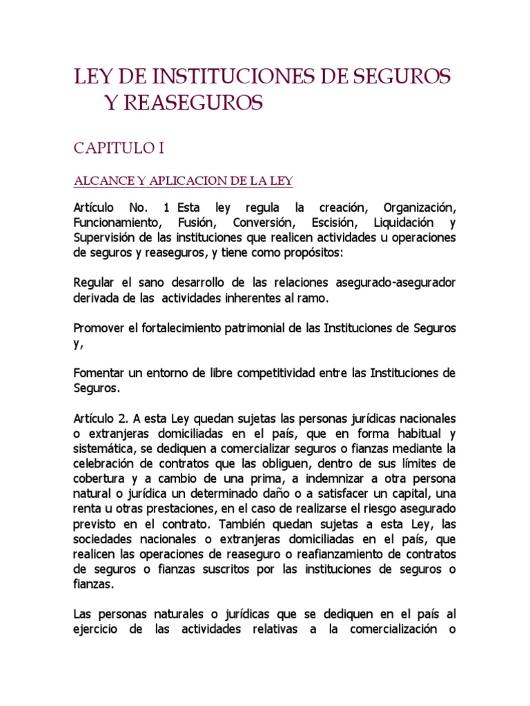 Ley de Seguros y Reaseguros | PDF | Seguro | Reaseguro