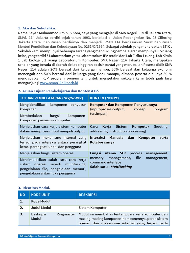 Modul Ajar Informatika - Sistem Komputer - Fase E | PDF