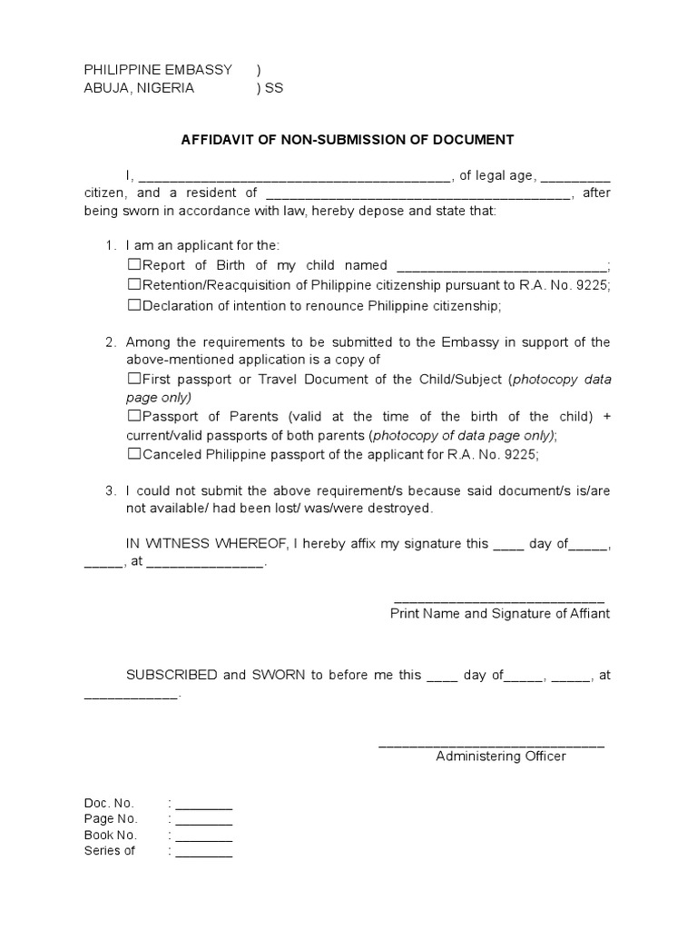 Affidavit of Non-Submission of Document: Page Only) | PDF