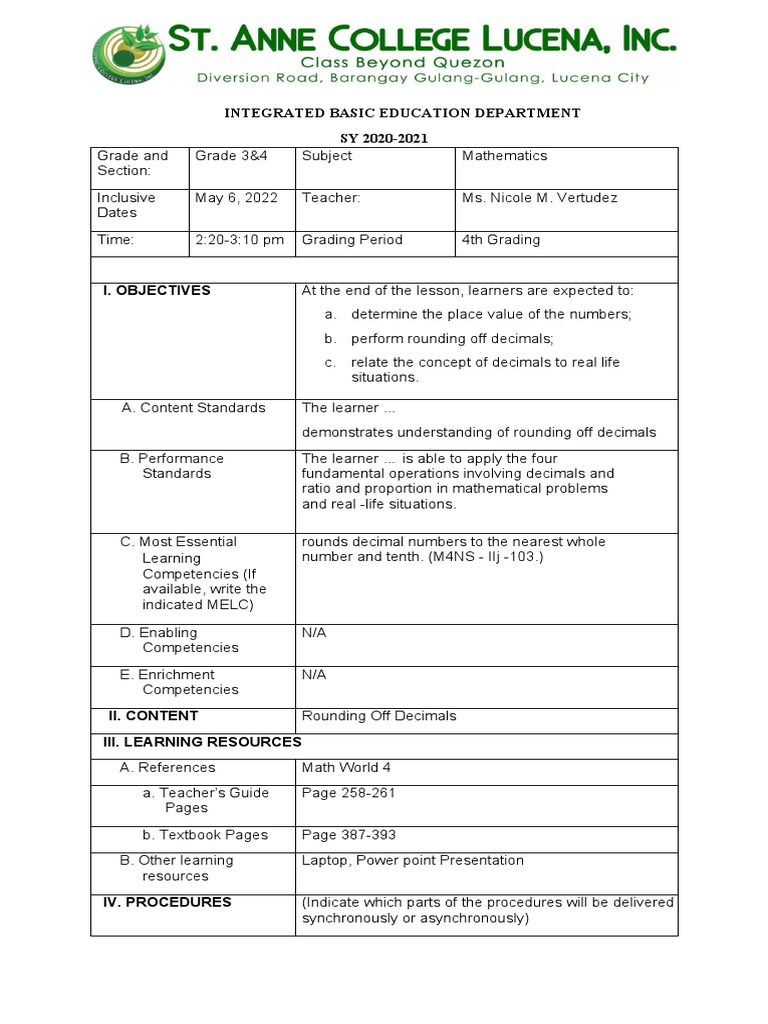 Grade 34 - Math Lesson 3 - CHECKED | PDF | Numbers | Mathematics