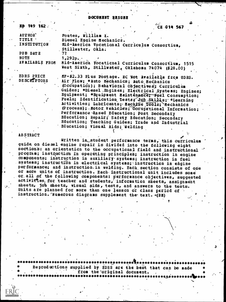 Diesel Engine Mechanic | PDF | Teachers | Cognition