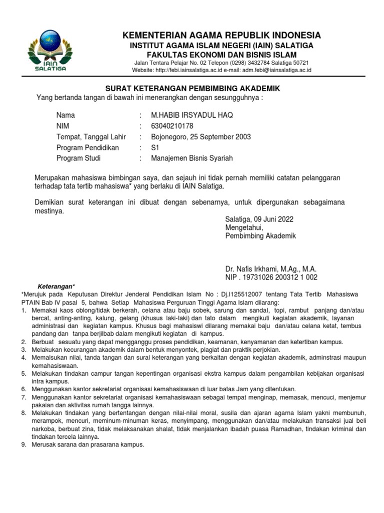 FEBI - Surat Rekomendasi Dosen Pembimbing Akademik Beasiswa - NIM ... FEBI - Surat Rekomendasi Dosen Pembimbing Akademik Beasiswa - NIM ...