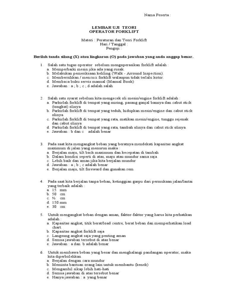 Soal Forklift | PDF | Teknologi & Rekayasa