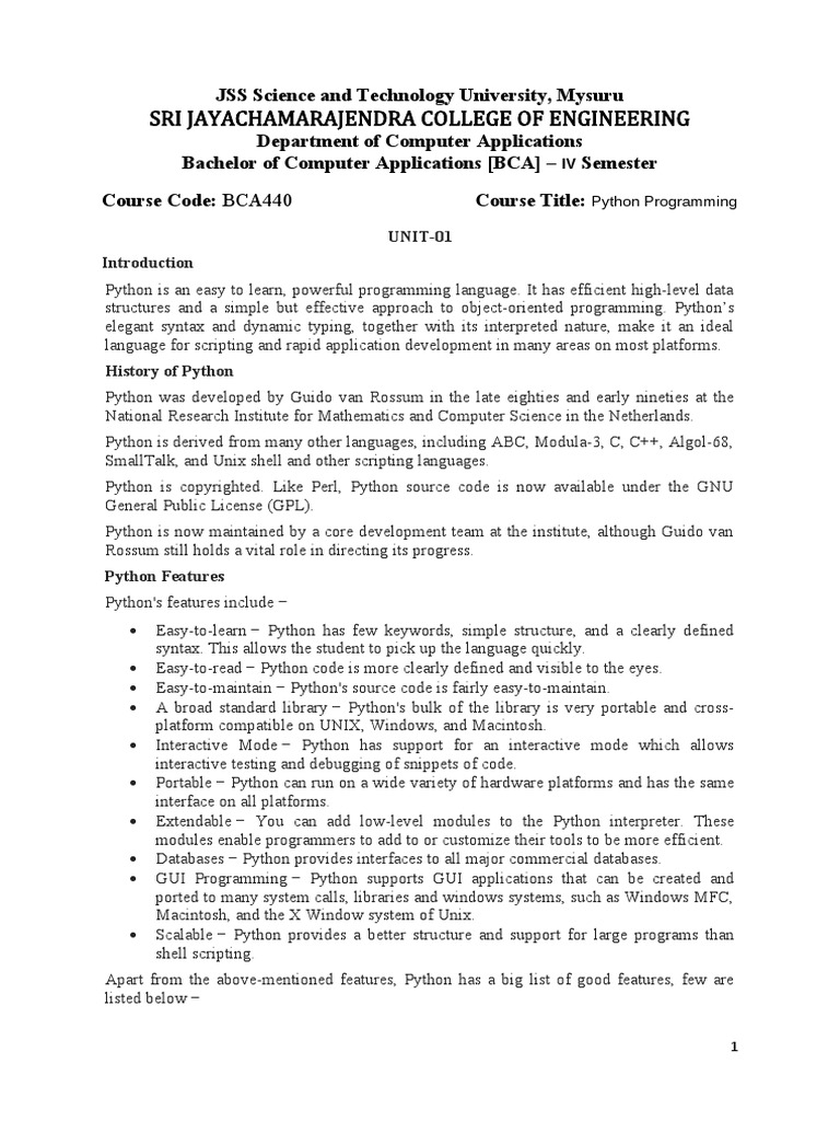 Unit-01 Python Notes | PDF | Control Flow | Reserved Word