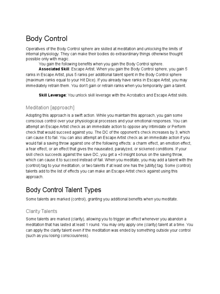 Body Control Sphere Overview | PDF | Self-Improvement