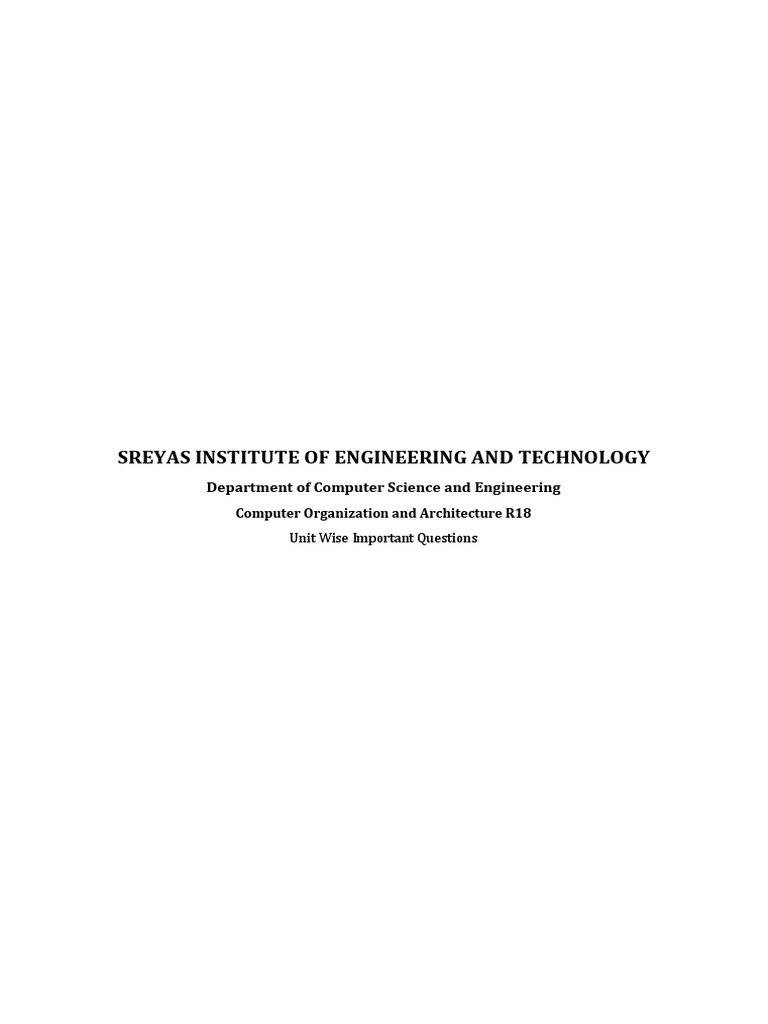 Computer Organization and Architecture Important Questions | PDF | Input/Output | Central ...