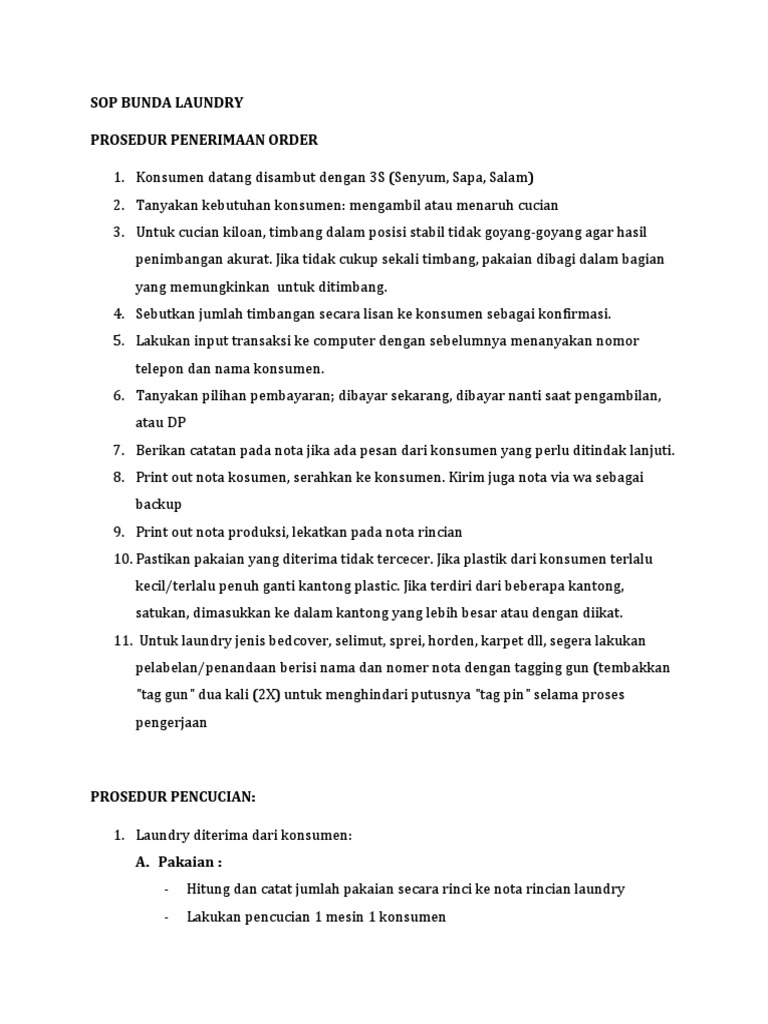 SOP Laundry | PDF