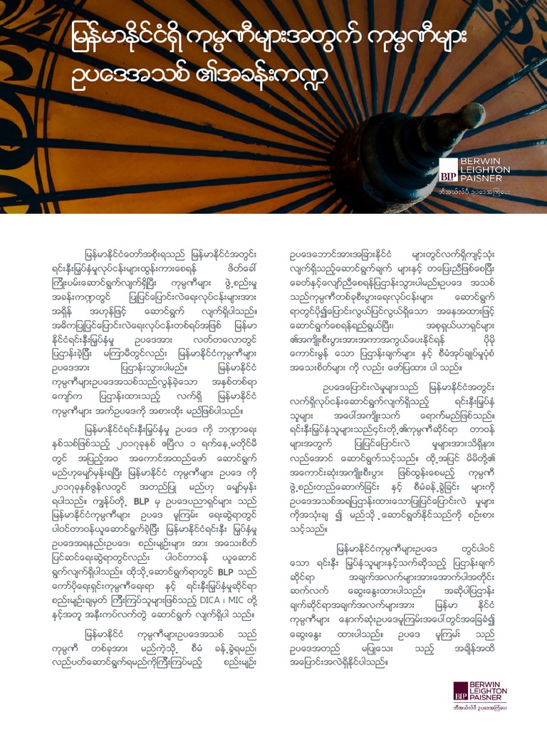 Myanmar Companies Law Review Burmese | PDF