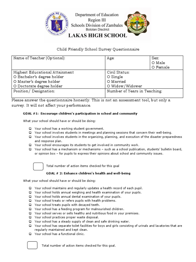 Child Friendly School Feedback Form | PDF | Teachers | Classroom