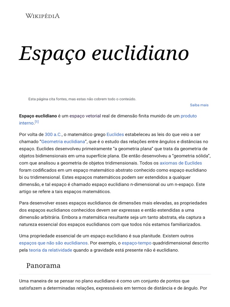 Espaço Euclidiano - Wikipédia, A Enciclopédia Livre | PDF | Espaço ...