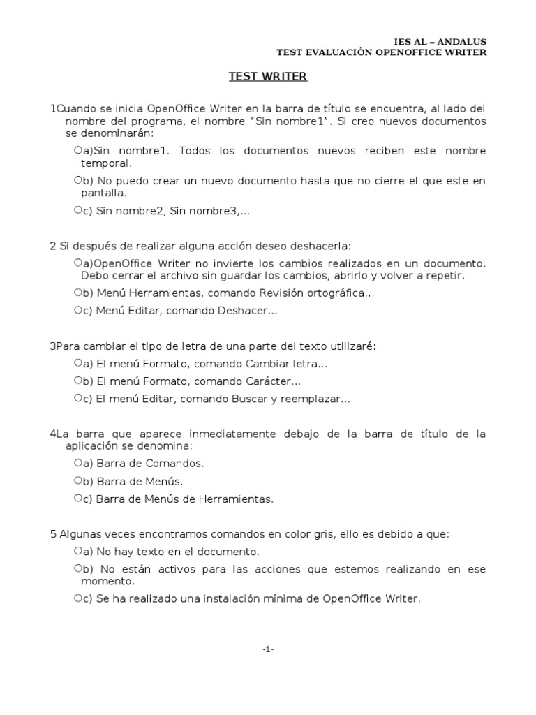 Test Writer | PDF | Menú (Computación) | Software