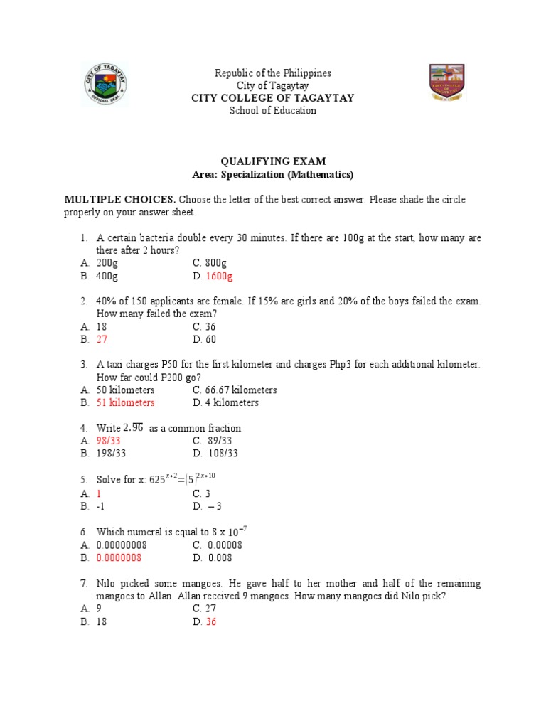 Math Specialization (Reviewer For LET) | PDF | Area | Odds
