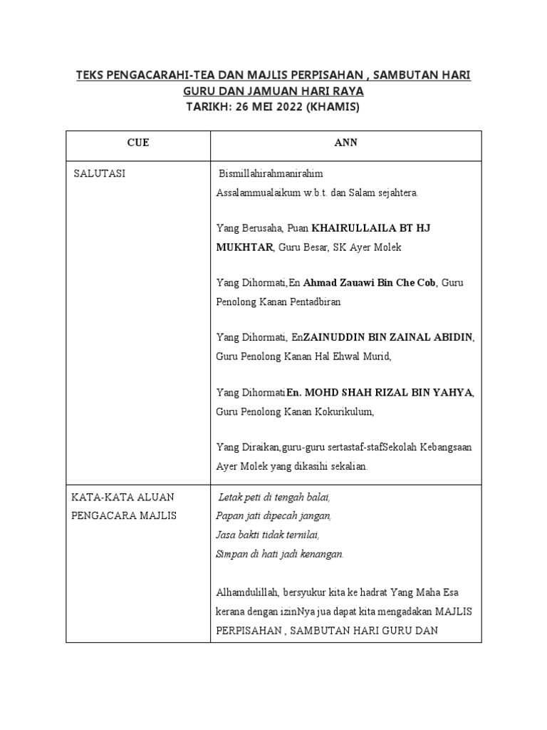 TEKS PENGACARA MAJLIS Hi-Tea | PDF