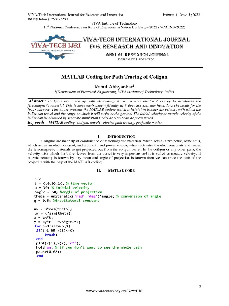 MATLAB Coding For Path Tracing of Coilgun | PDF | Projectiles ...