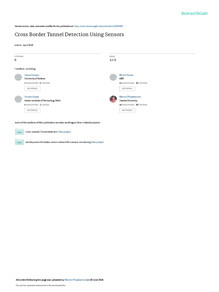Cross Border Tunnel Detection Using Sensors: April 2018 | PDF | Computer Network | Radio