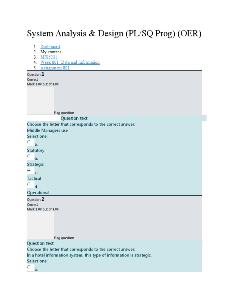 System Analysis & Design (PL/SQ Prog) (OER) : Dashboard MIS6231 Week 001: Data and Information ...
