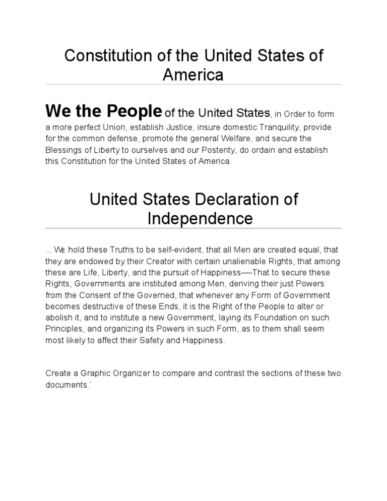 Compare US Constitution and Declaration of Independence | PDF