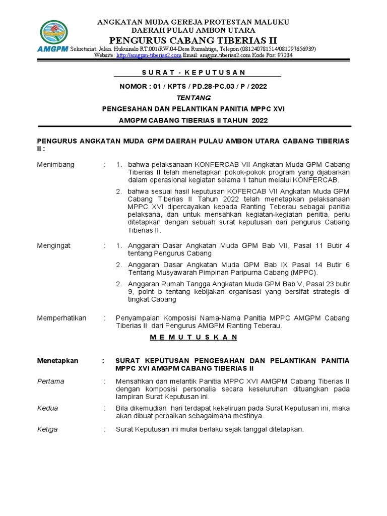 Contoh SK PANITIA MPPC XVII AMGPM | PDF