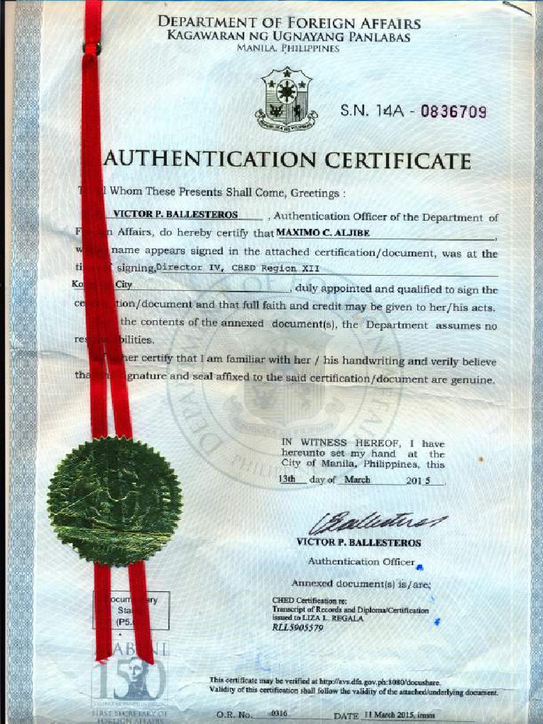 Authentication Certificate: Department of Foreign Affairs | PDF ...
