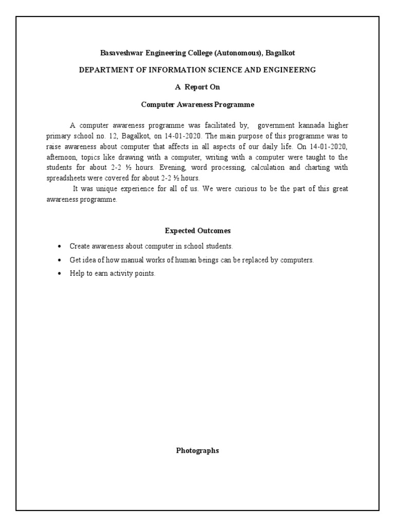 Report On Computer Awareness-No. 12 School | PDF