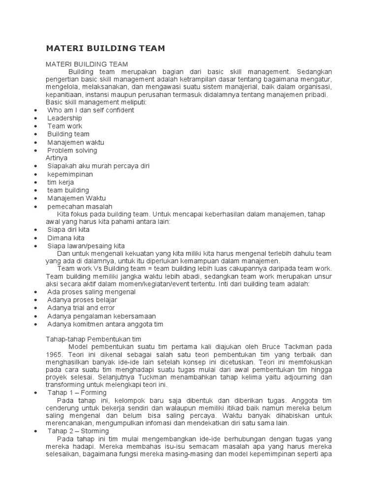 Pengertian dan Manfaat Team Building | PDF | Pengembangan Diri