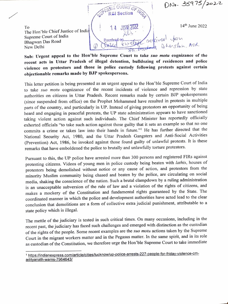 Former SC Highcourt Judges Lawyers Letter | PDF | Supreme Court Of ...