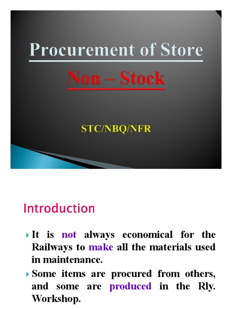 Procurement of Store-Non Stock | PDF | Rail Transport | Supply Chain