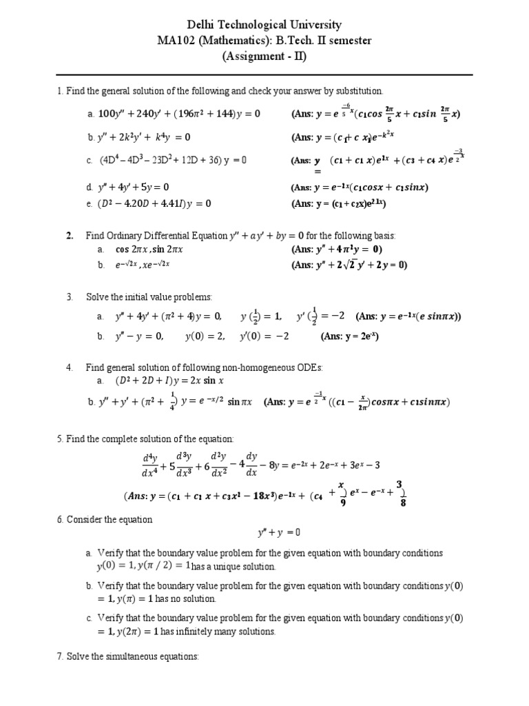MA102 Assignment 2 2021-22 | PDF | Equations | Ordinary Differential Equation