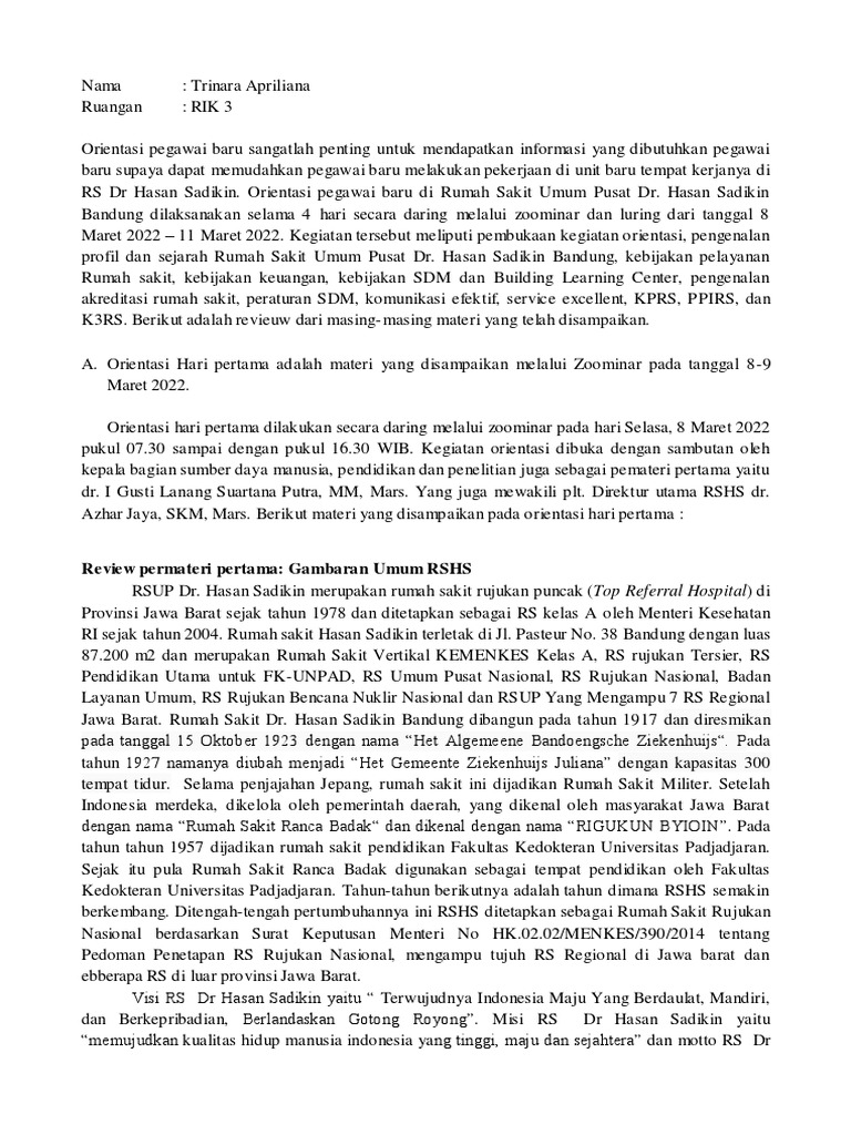 Laporan ReView Orientasi Trinara Apriliana RIK 3 | PDF