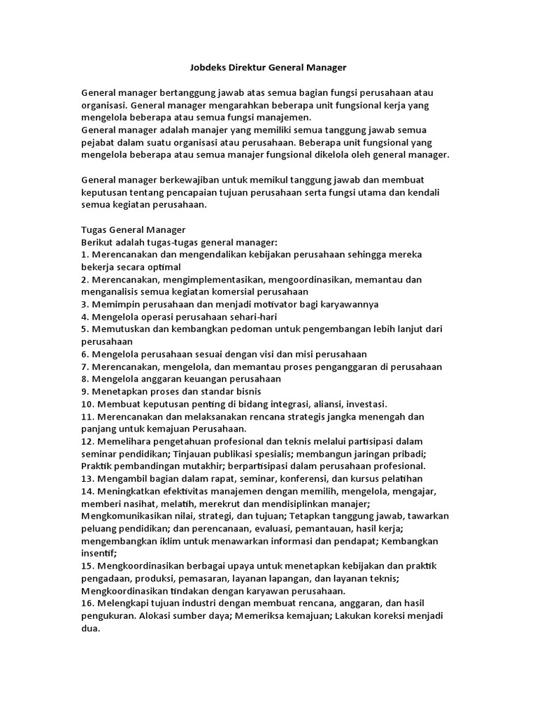 Jobdeks General Manager | PDF | Karier & Perkembangan