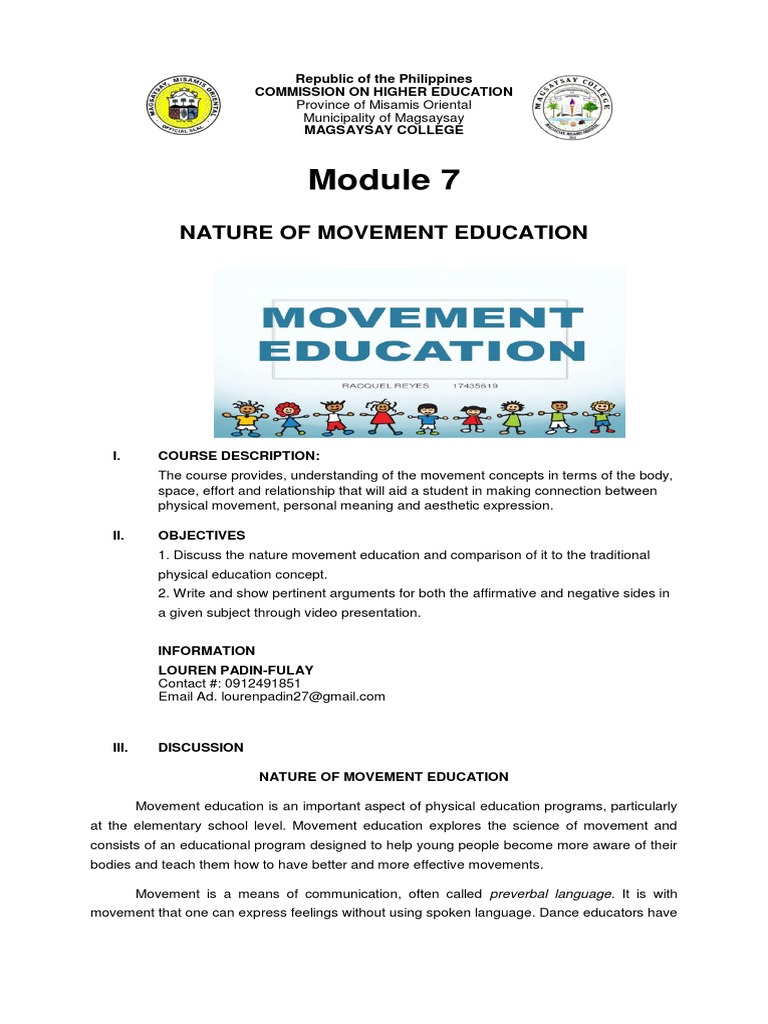 Nature of Movement Education: Republic of The Philippines Commission On ...