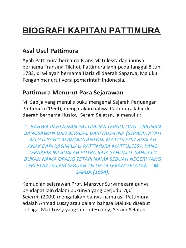 Biografi Kapitan Pattimura | PDF