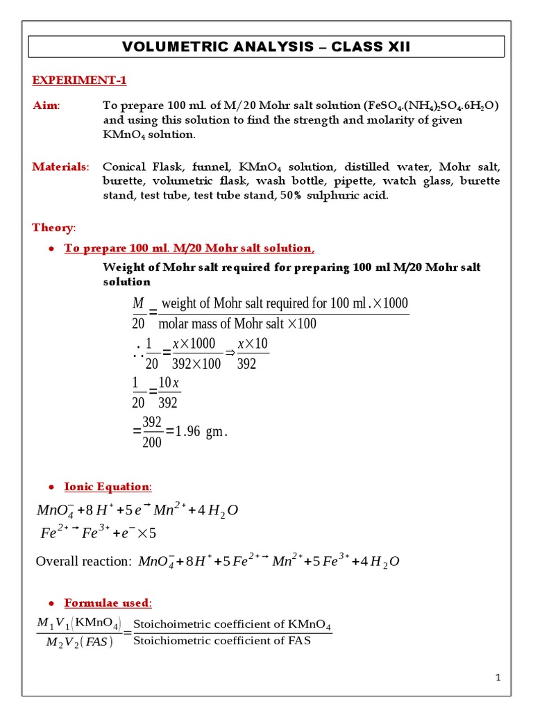 Volumetric Analysis Procedure | PDF | Titration | Chemistry