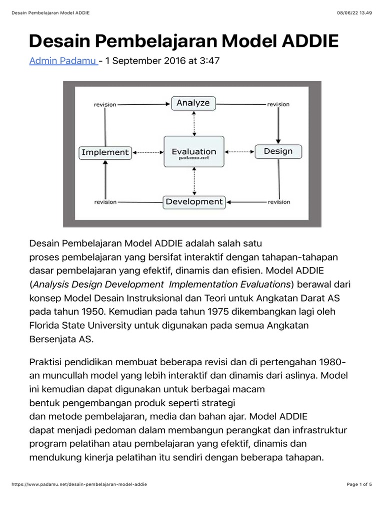 Panduan Model Pembelajaran ADDIE | PDF | Karier & Perkembangan