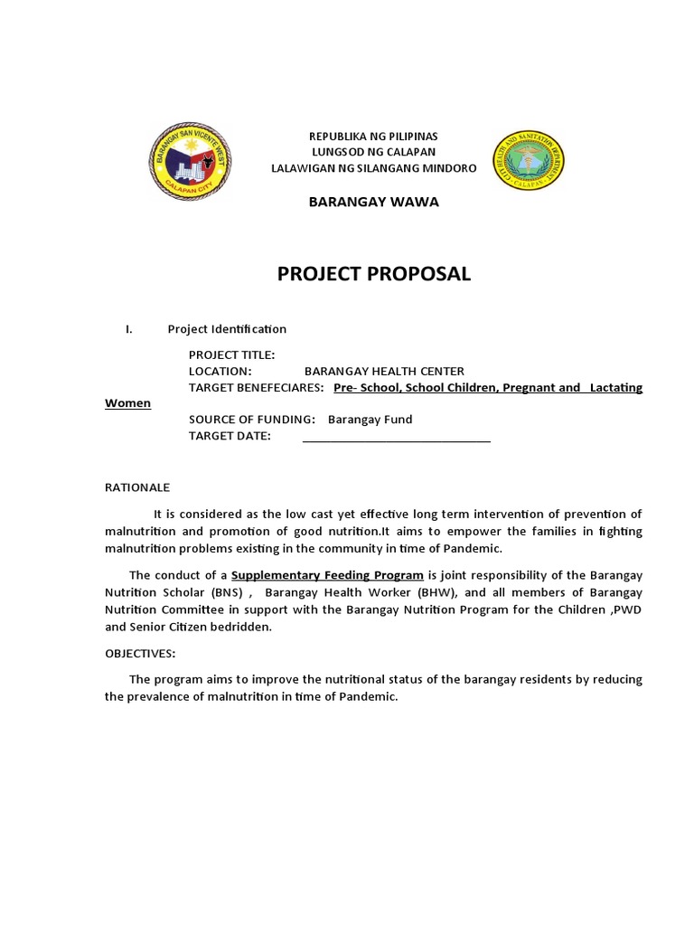 Project Proposal: Barangay Wawa | PDF | Foods | Nutrition