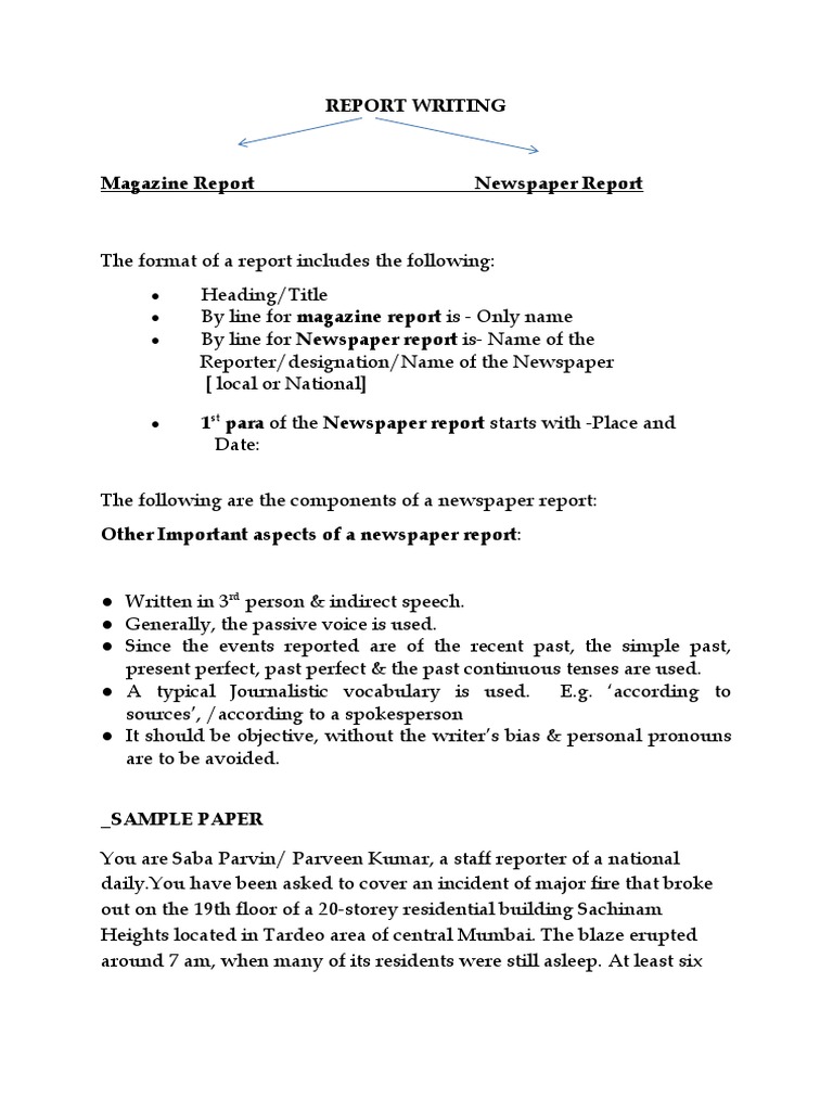 REPORT WRITING Class XII | PDF | Newspapers | Cognitive Science REPORT WRITING Class XII | PDF | Newspapers | Cognitive Science