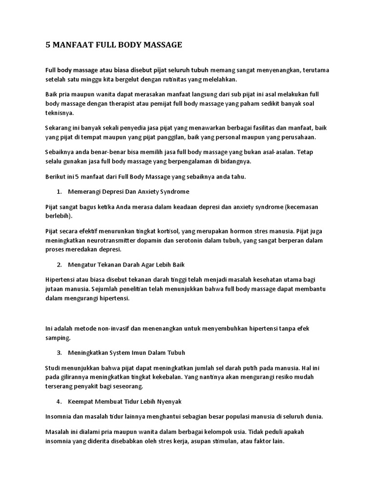 5 Manfaat Body Massage | PDF