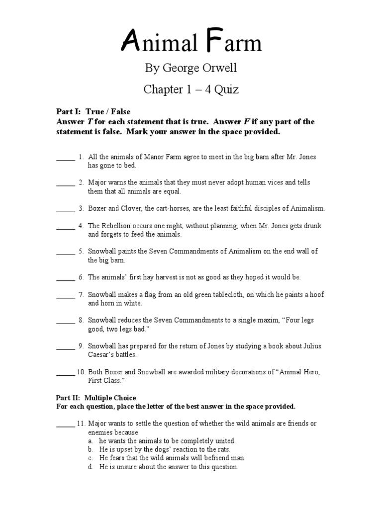 Animal Farm Chapters 1-4 Quiz | PDF | Foreign Language Studies