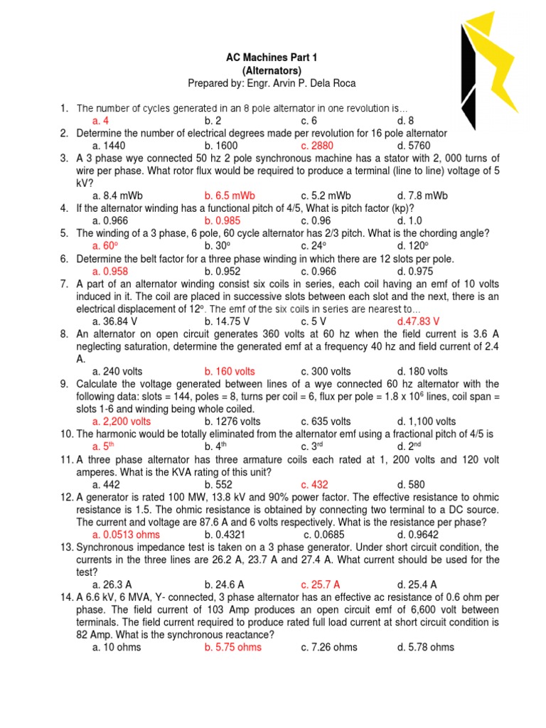 AC Machines (Alternators) | PDF | Volt | Inductor