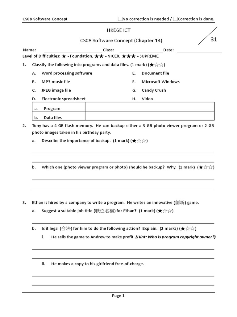 Hkdse Ict CS08 Software Concept (Chapter 14) | PDF | Computer Data ...