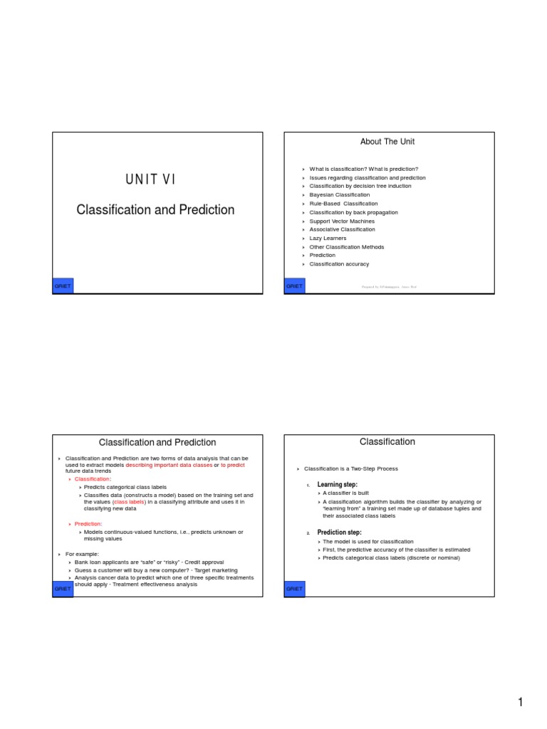 Unit Vi: Classification and Prediction | PDF | Statistical Classification | Bayesian Inference