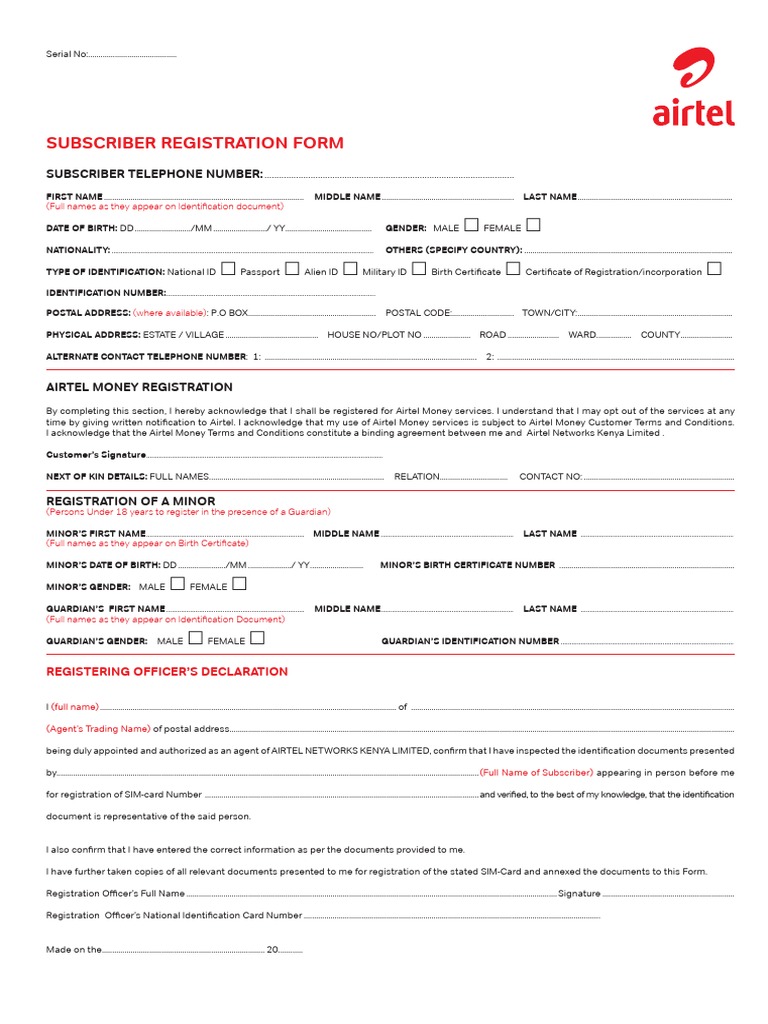 Airtel Customer Registration Form | PDF | Financial Transaction | Identity Document