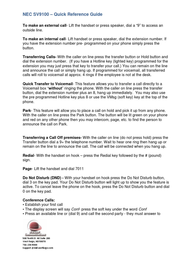 SV9100 Quick Reference | PDF | Telephone | Voicemail