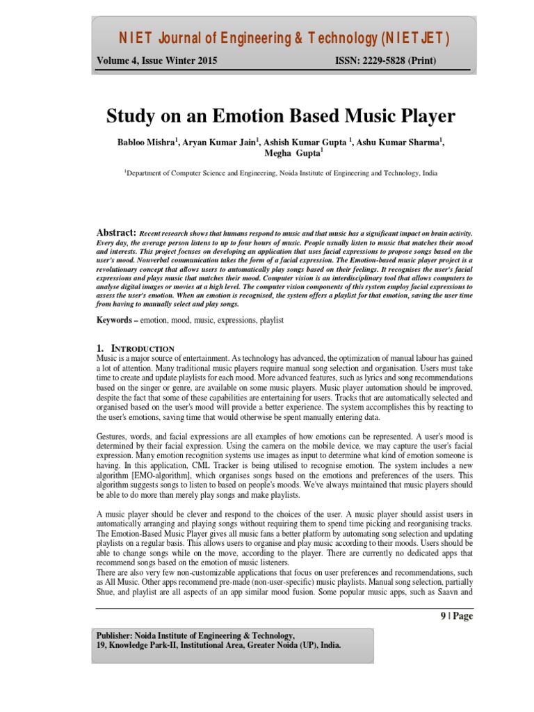 Study On An Emotion Based Music Player | PDF | Software Testing ...