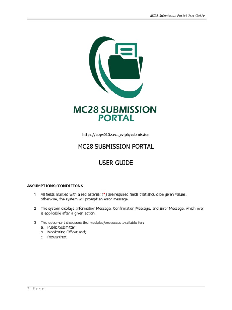 MC28 Submission Portal User Guide | PDF | World Wide Web | Internet & Web