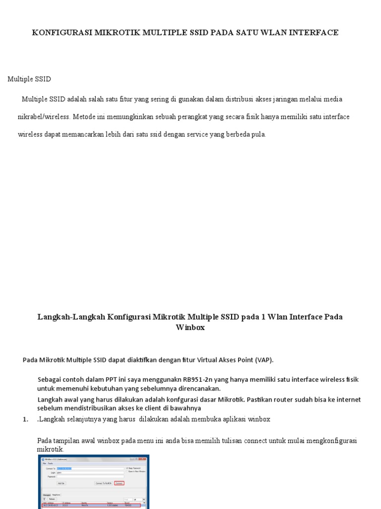 Konfigurasi Mikrotik Multiple Ssid Pada Satu Wlan Interface | PDF | Komputer