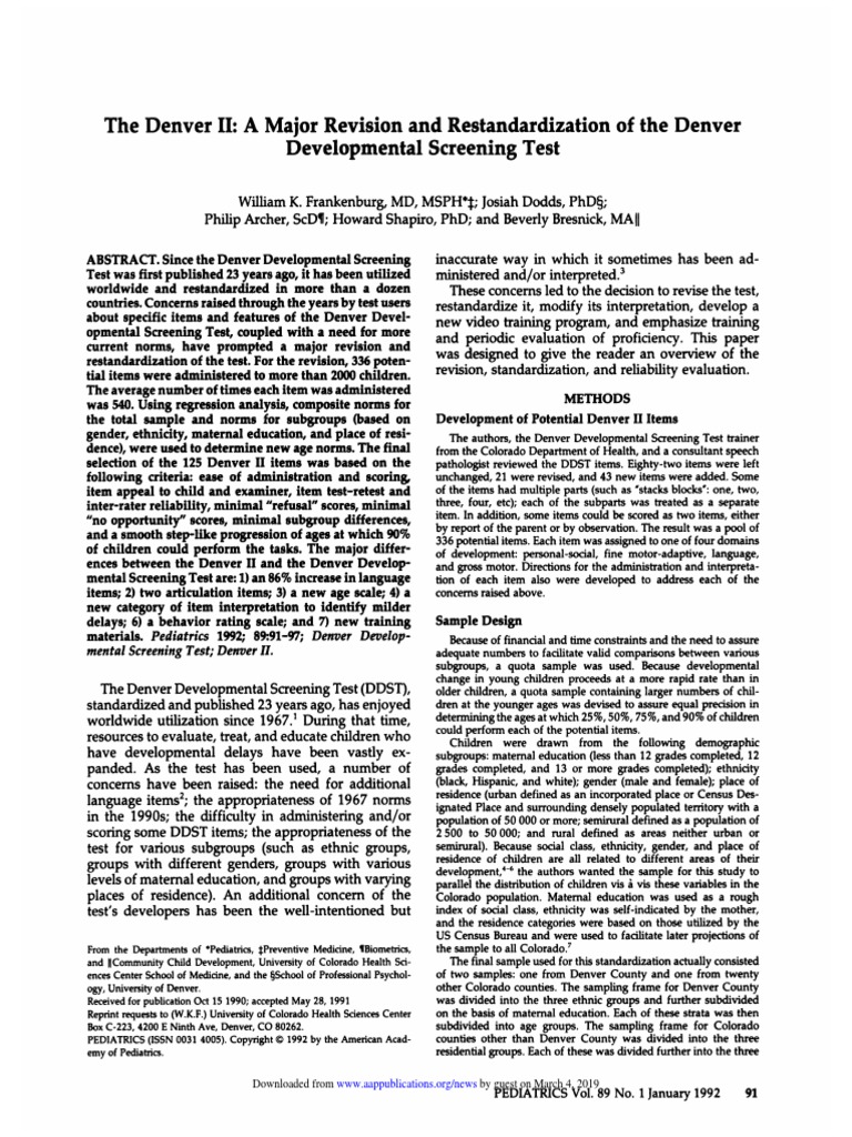 The Denver II | PDF | Validity (Statistics) | Psychology