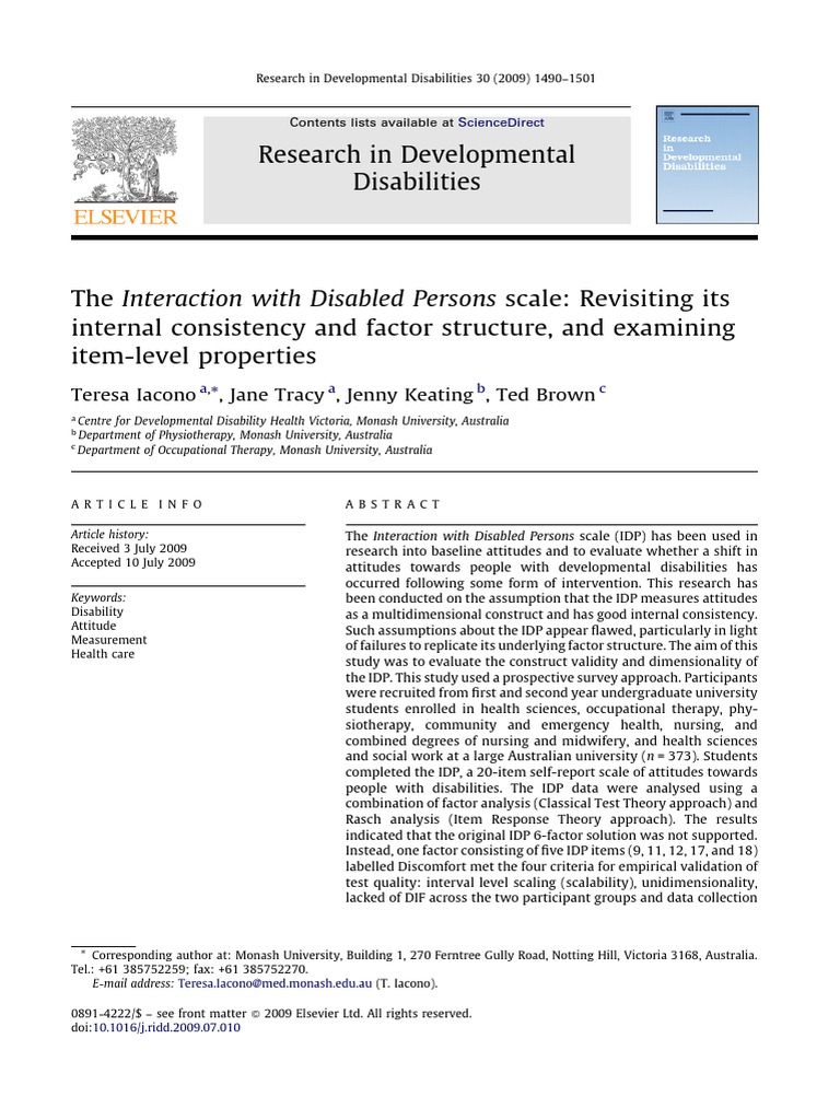 Interaction With Disabled Person Scale | PDF | Factor Analysis ...